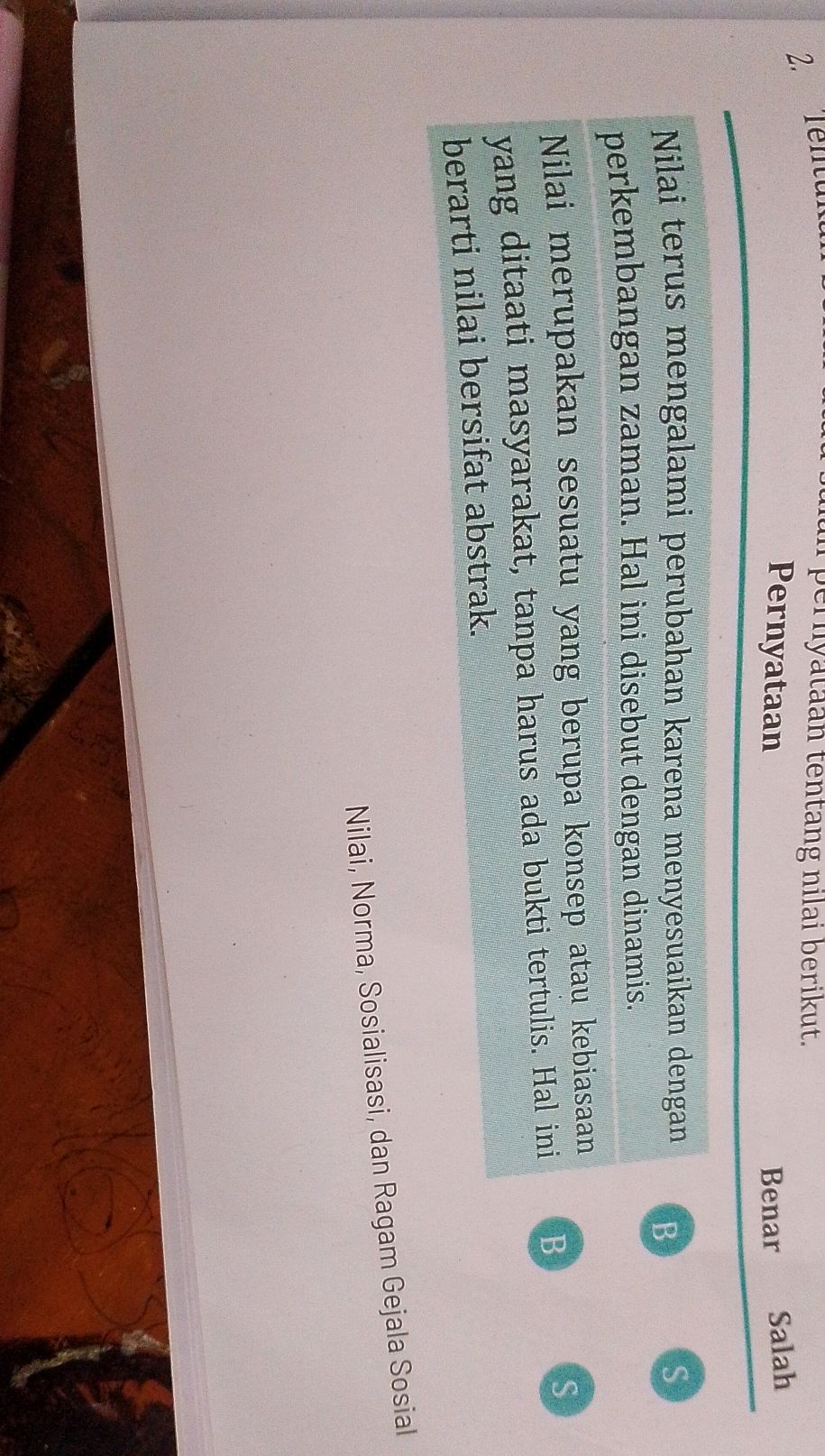 2. Tentukan suran pernyataan tentang nilai | StudyX