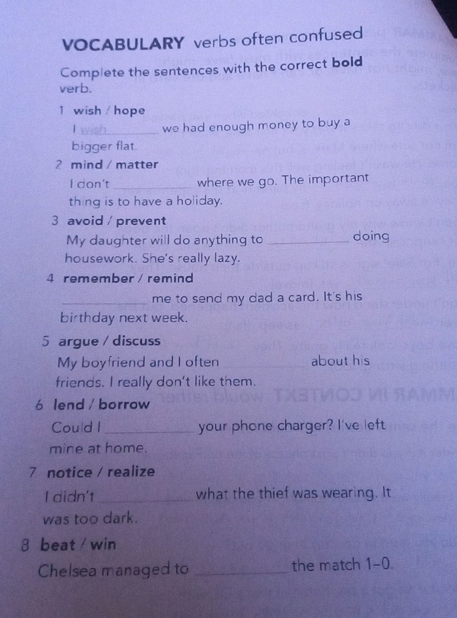 VOCABULARY verbs often confused Complete the | StudyX