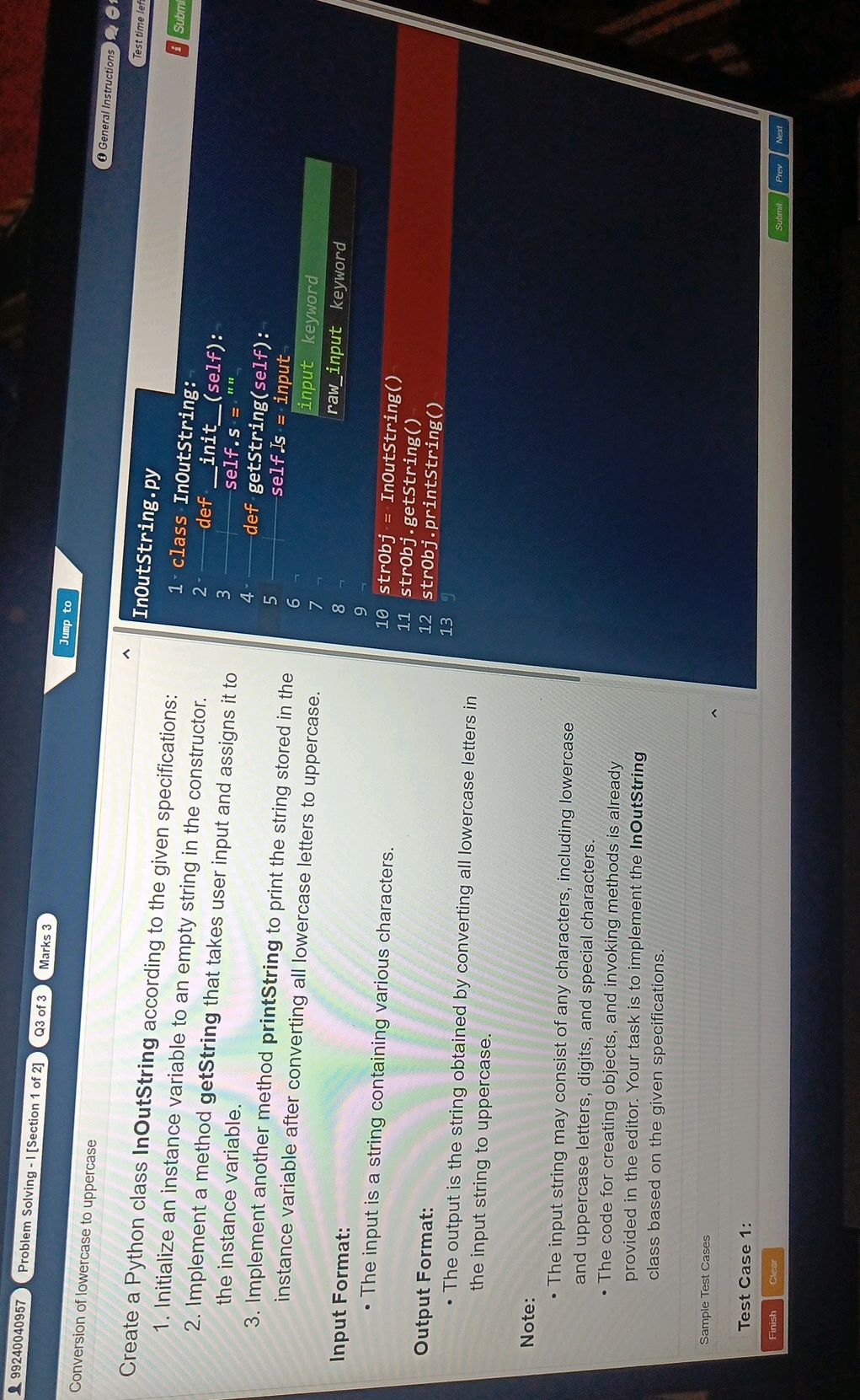 Create a Python class `InOutString` | StudyX