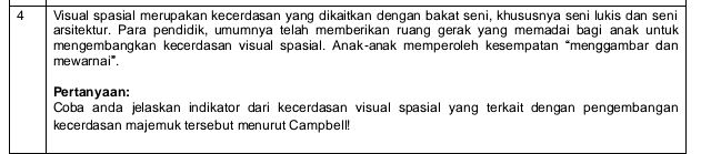 Visual spasial merupakan kecerdasan yang | StudyX