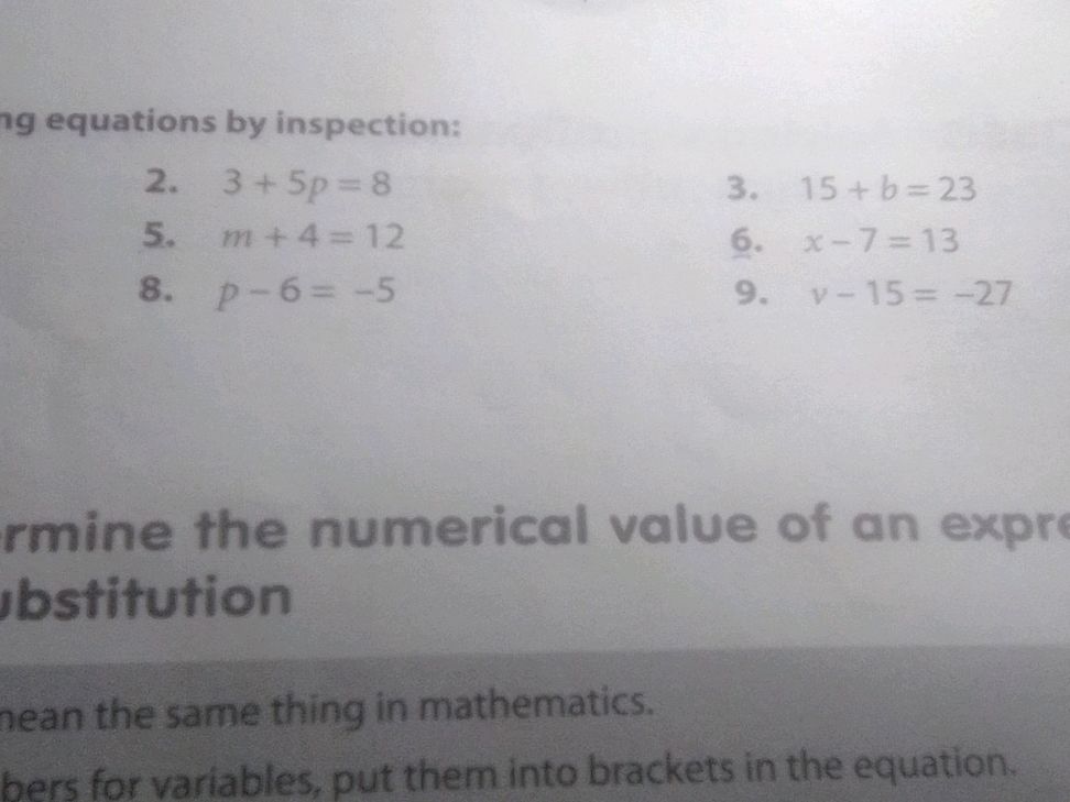 Solve the following equations by inspection: | StudyX