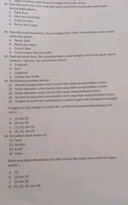 39. Pada Microsoft Excel, fitur yang | StudyX