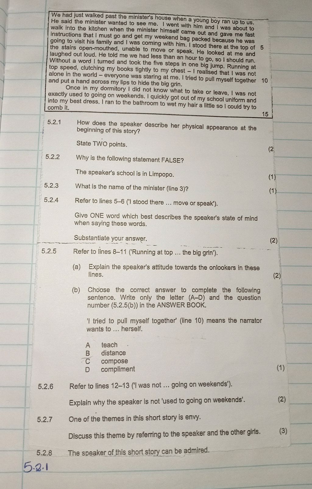 5.2.1 How does the speaker describe her | StudyX