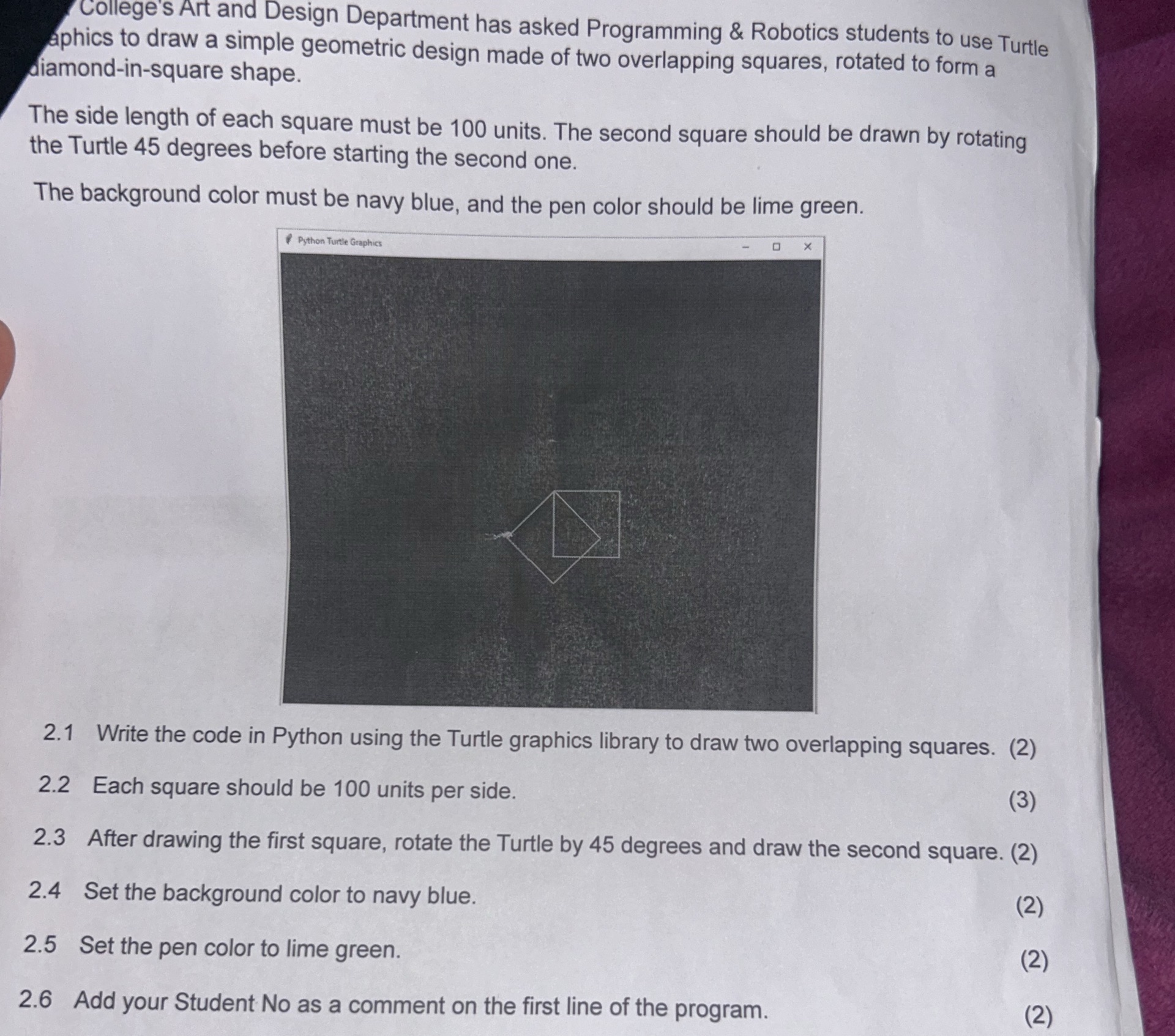2.1 Write the code in Python using the | StudyX