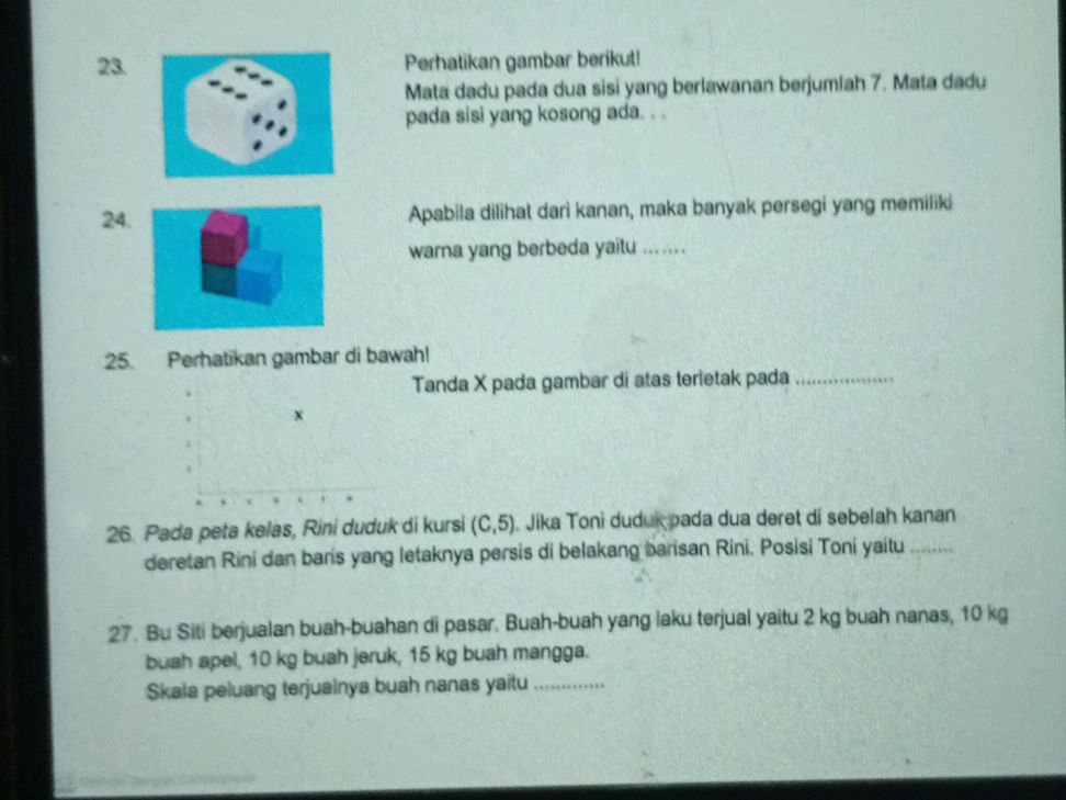 23. Perhatikan gambar berikut! Mata dadu | StudyX