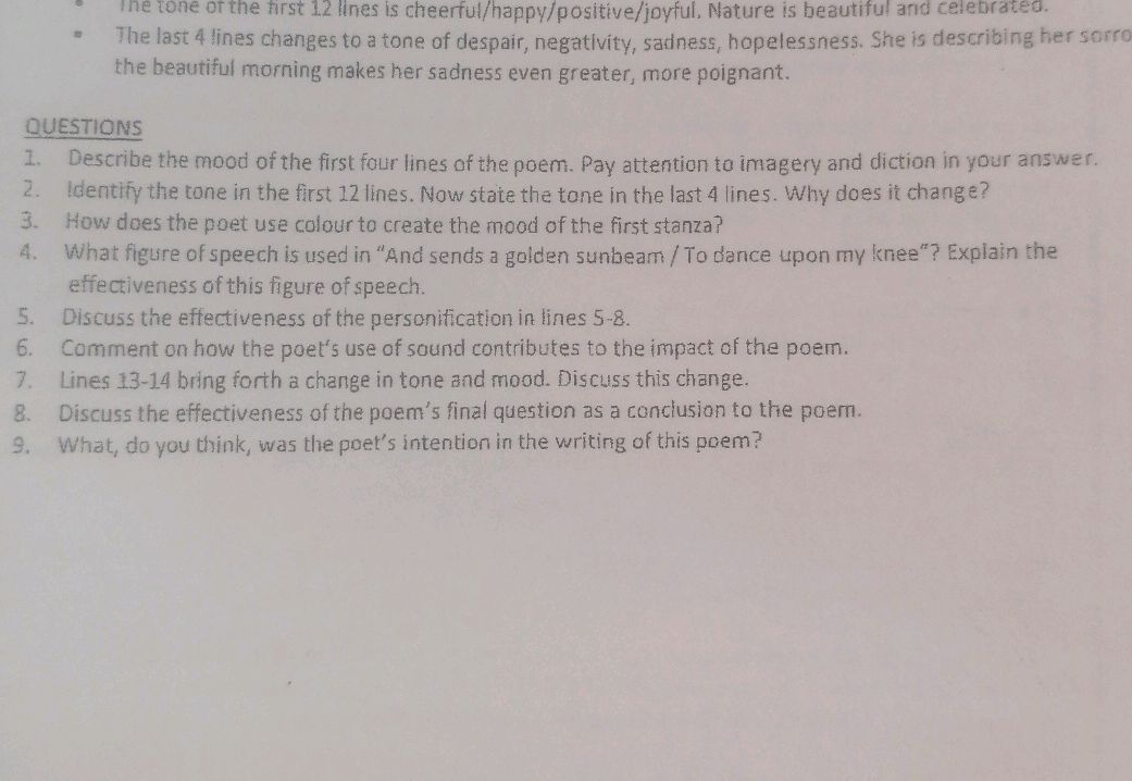 The tone of the first 12 lines is | StudyX