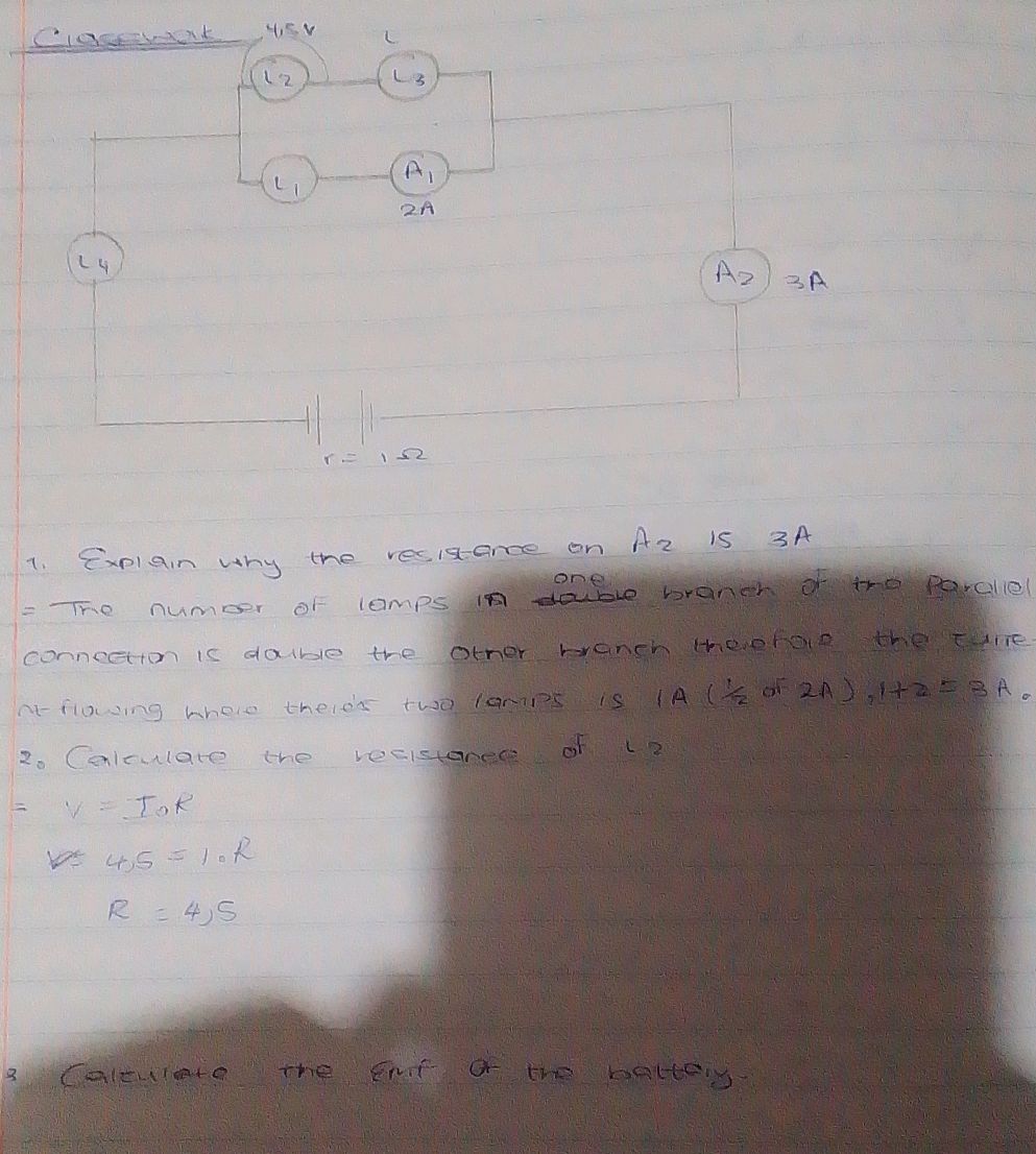 1. Explain why the resistance on A₂ is 3A = | StudyX