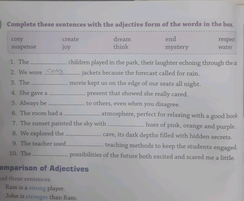 Complete these sentences with the adjective | StudyX