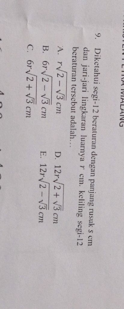 9. Diketahui segi-12 beraturan dengan | StudyX