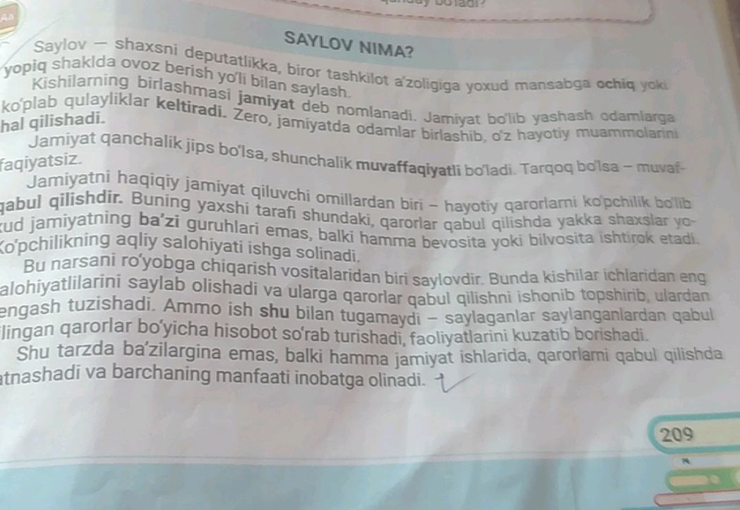 SAYLOV NIMA? yopiq shaklda ovoz berish | StudyX