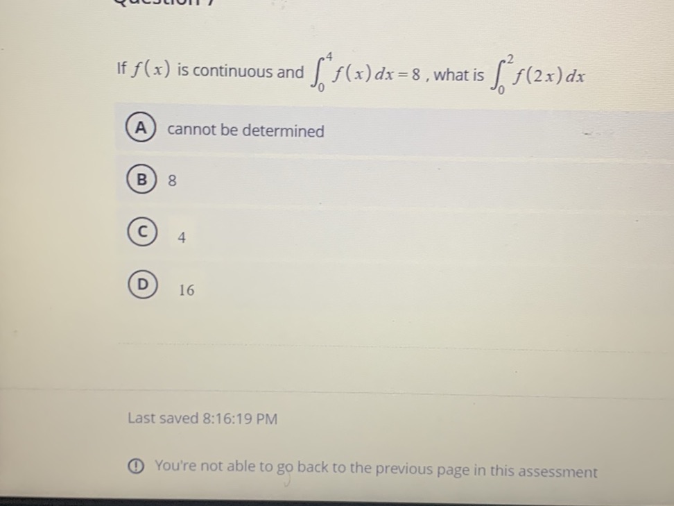 If $f(x)$ is continuous and $ _{0}^{4} f(x) | StudyX