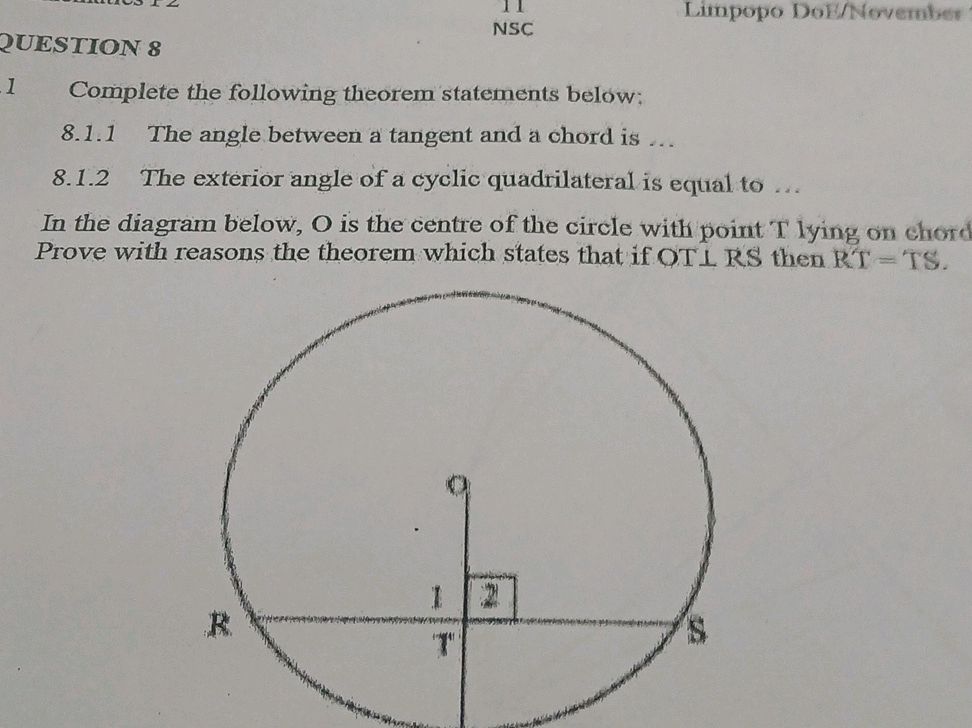 QUESTION 8 8.1 Complete the following | StudyX