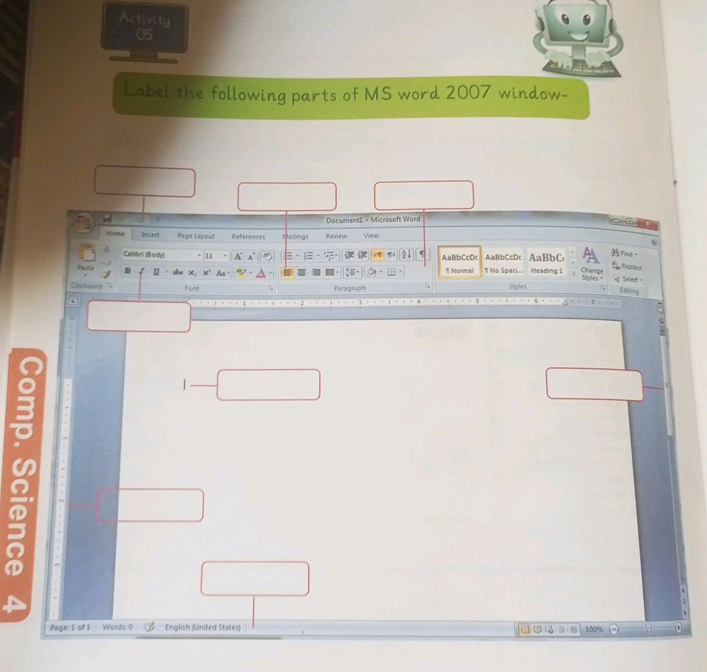 Label the following parts of MS word 2007 | StudyX