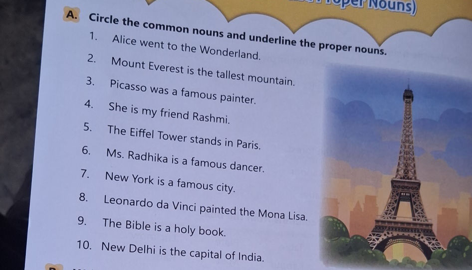 A. Circle the common nouns and underline the | StudyX