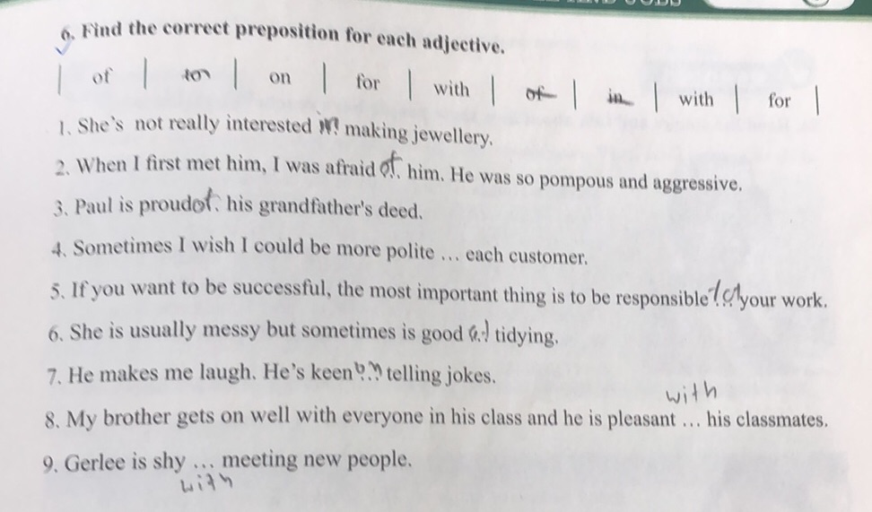 6. Find the correct preposition for each | StudyX