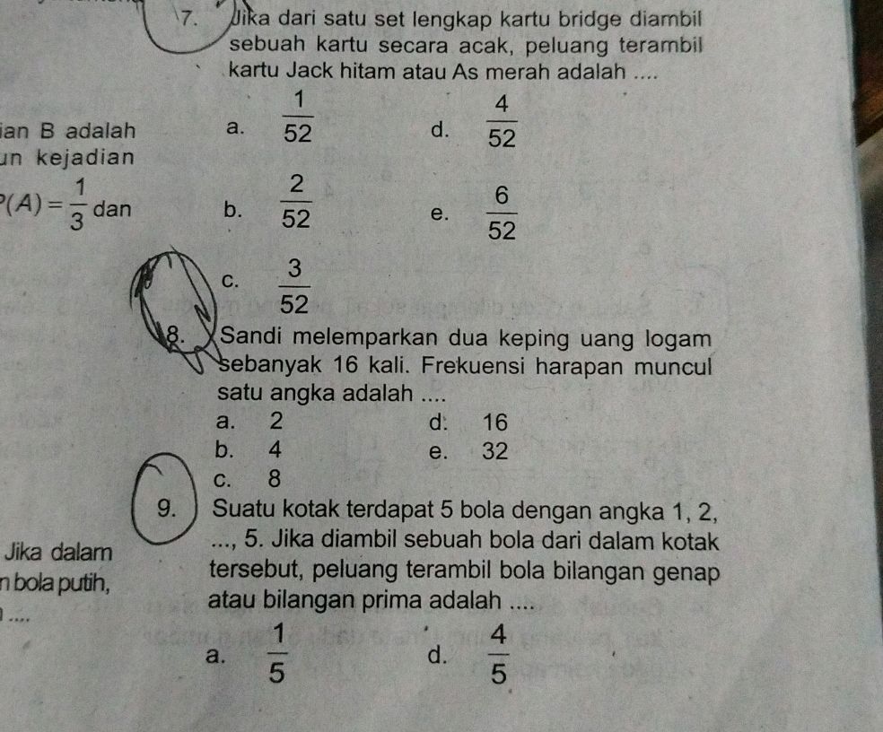 7. Jika dari satu set lengkap kartu bridge | StudyX