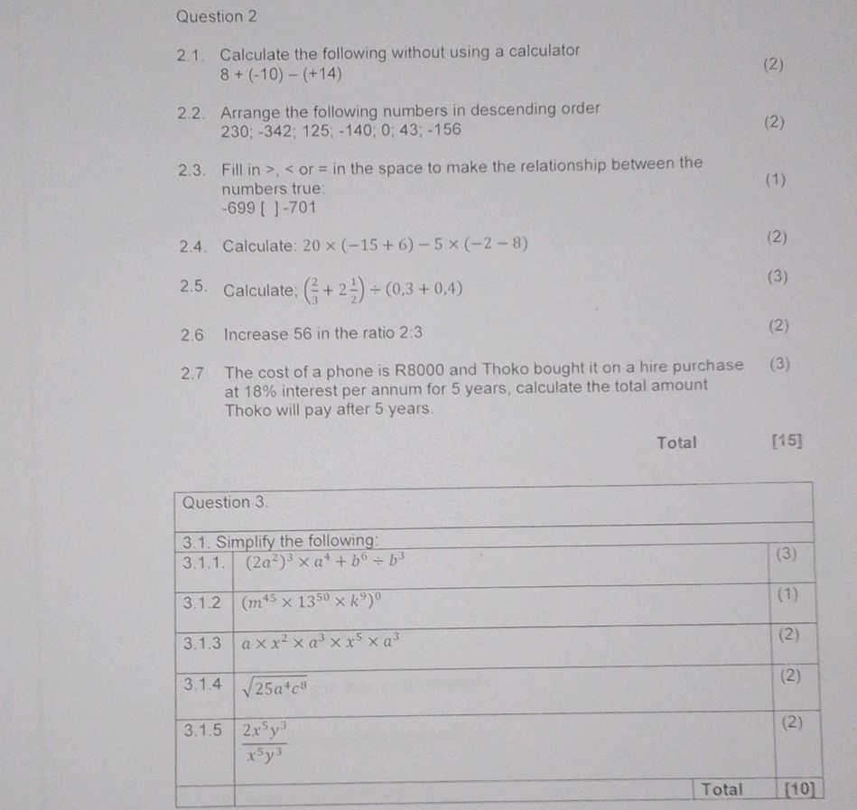 Question 2 2.1. Calculate the following | StudyX
