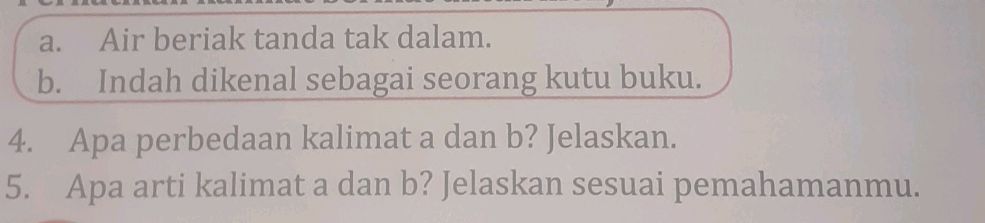 a. Air beriak tanda tak dalam. b. Indah | StudyX