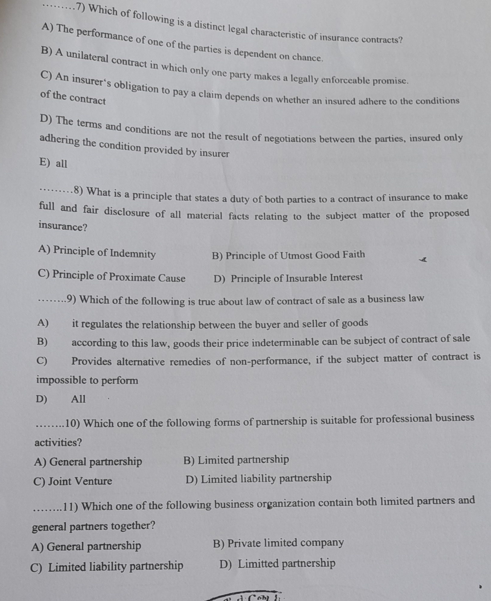 7) Which of following is a distinct legal | StudyX