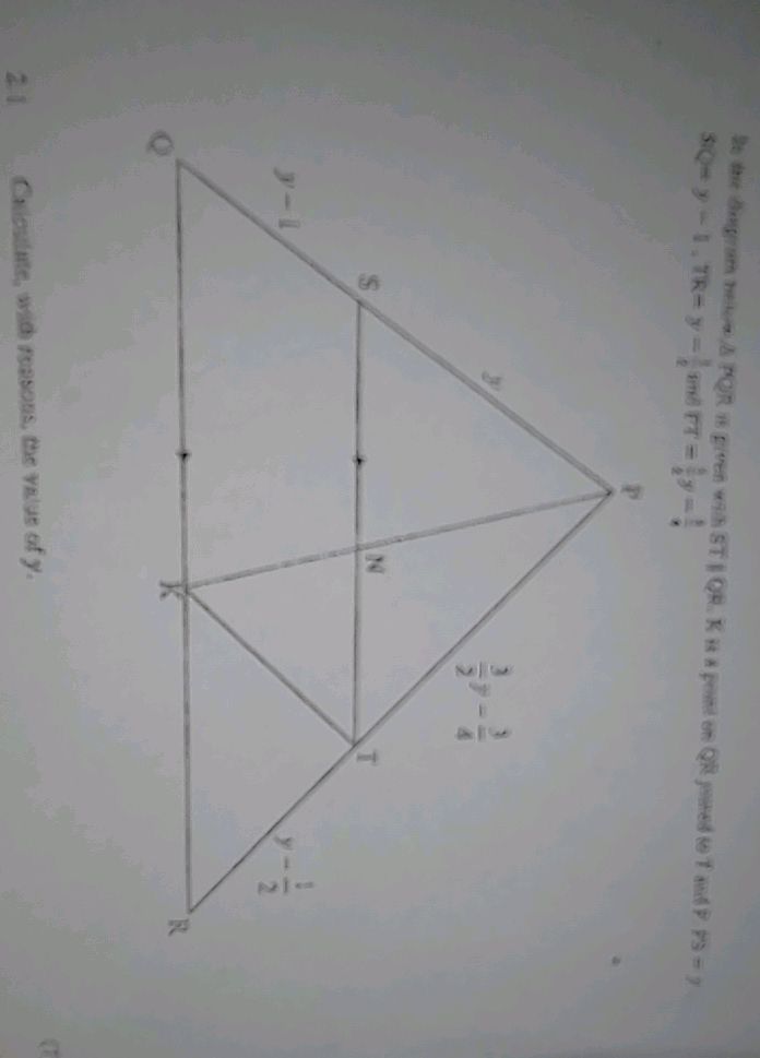 In the diagram, triangle PQR is given with | StudyX