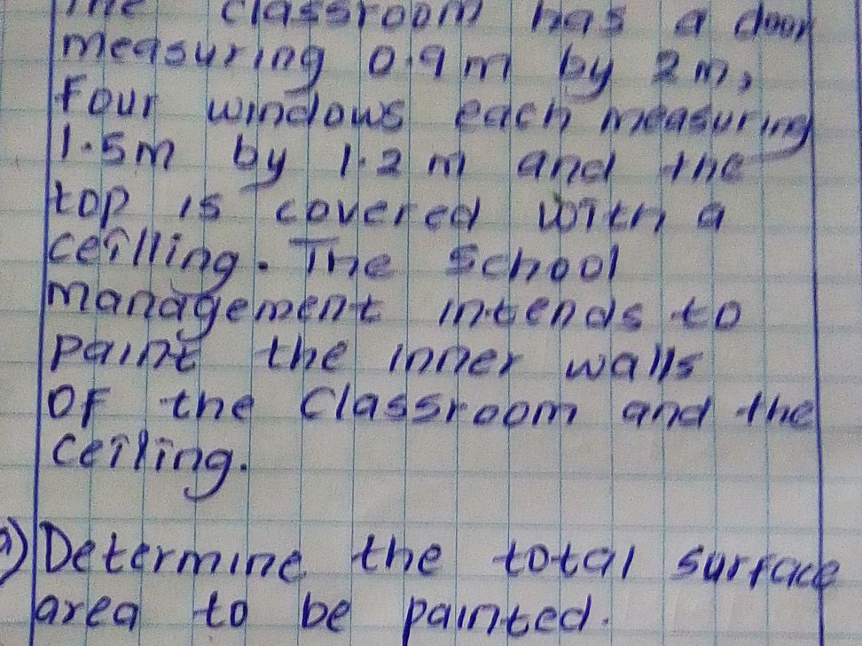 The classroom has a door measuring 0.9m by | StudyX