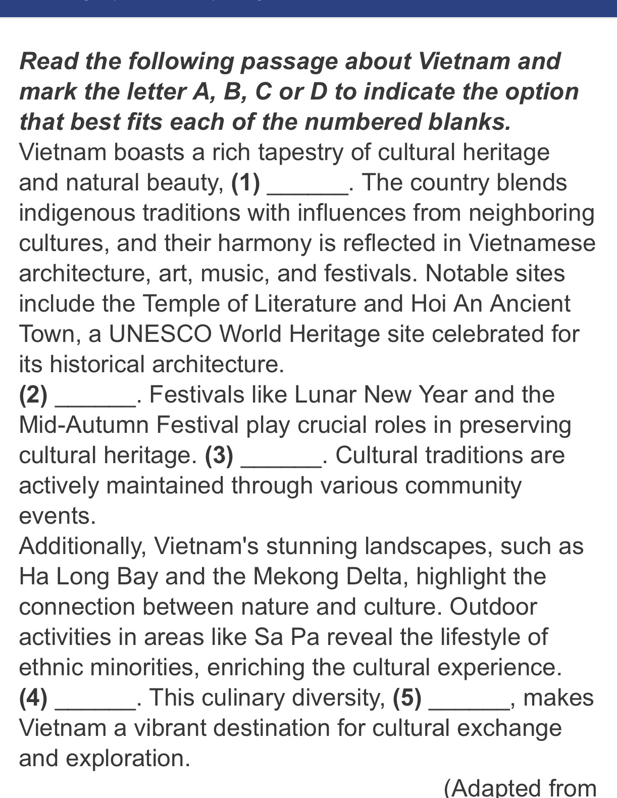 Read the following passage about Vietnam and
