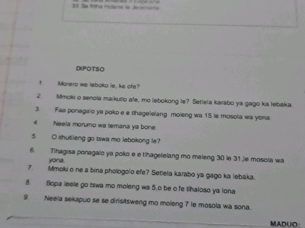 1. Morero wa leboko le, ke ofe? 2. Mmoki o | StudyX