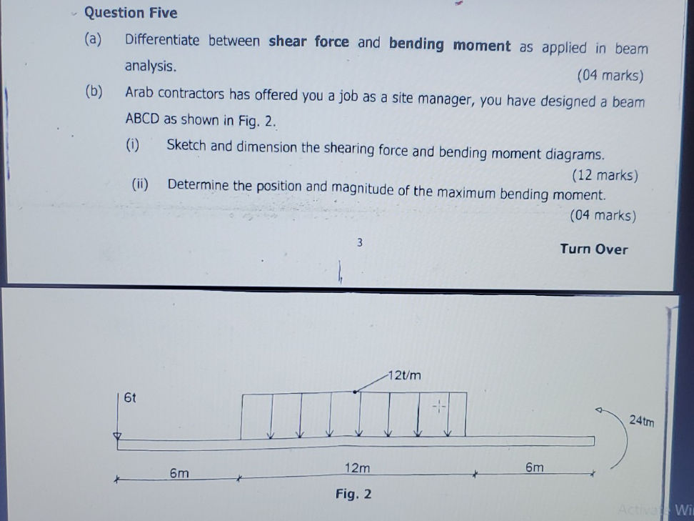 (a) Differentiate between shear force and | StudyX