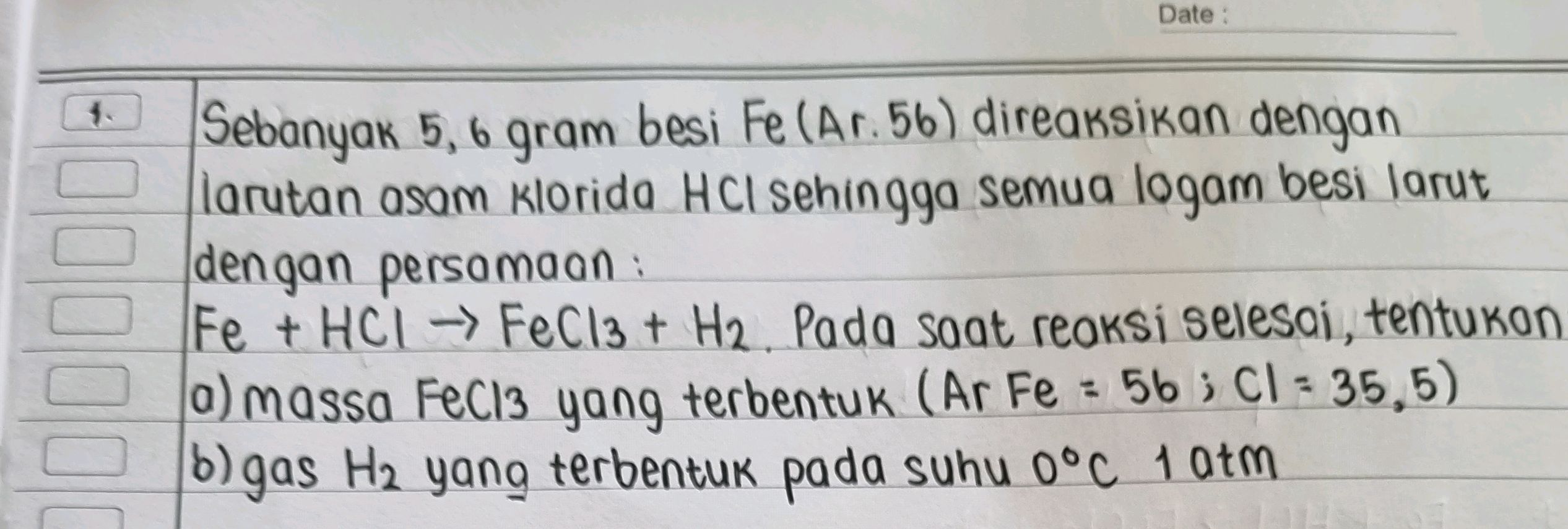 Sebanyak 5,6 gram besi Fe (Ar. 56) | StudyX