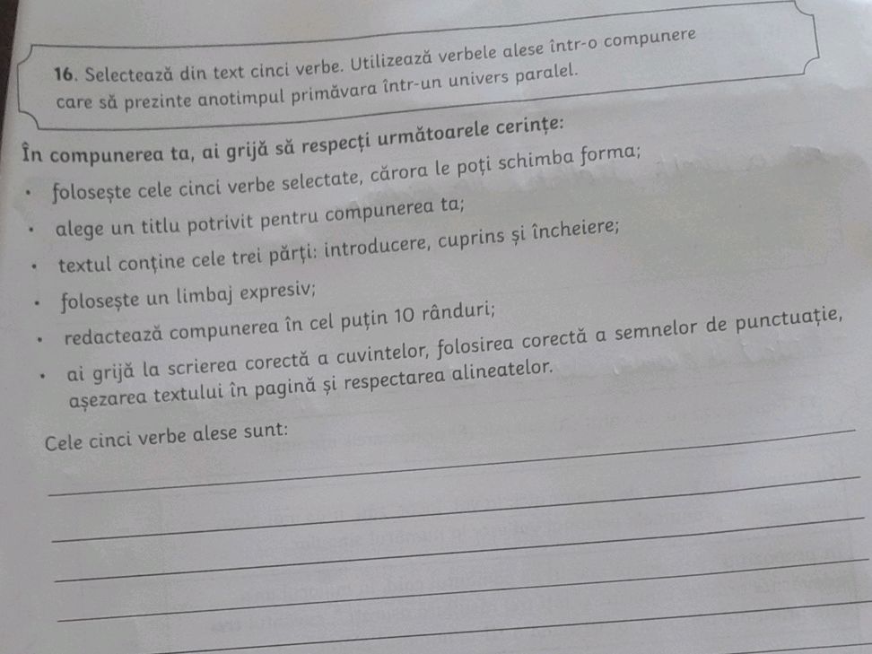 16. Selectează din text cinci verbe. | StudyX