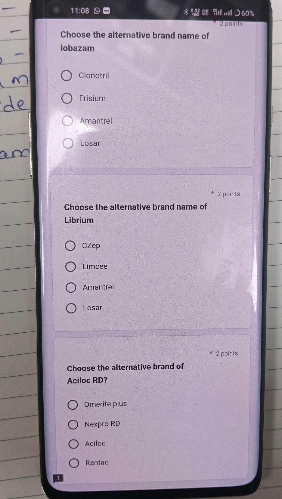 Choose the alternative brand name of lobazam | StudyX