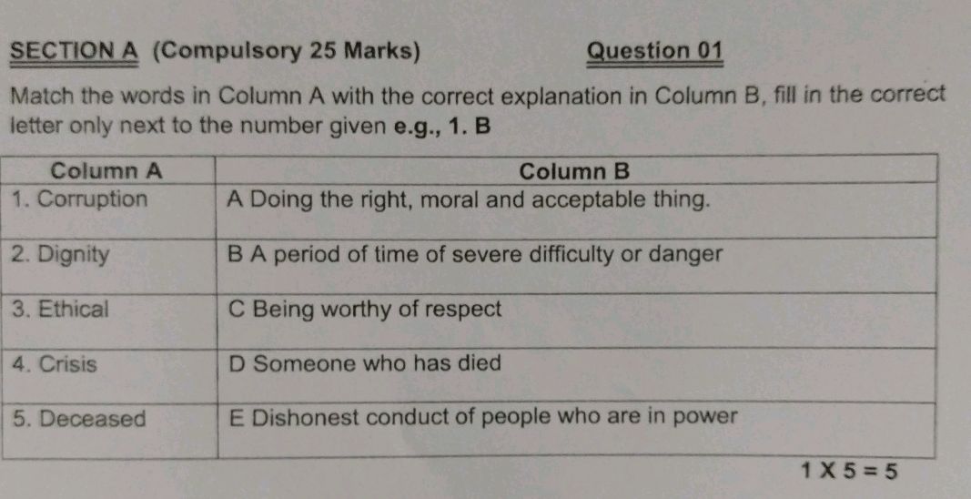 Match the words in Column A with the correct | StudyX