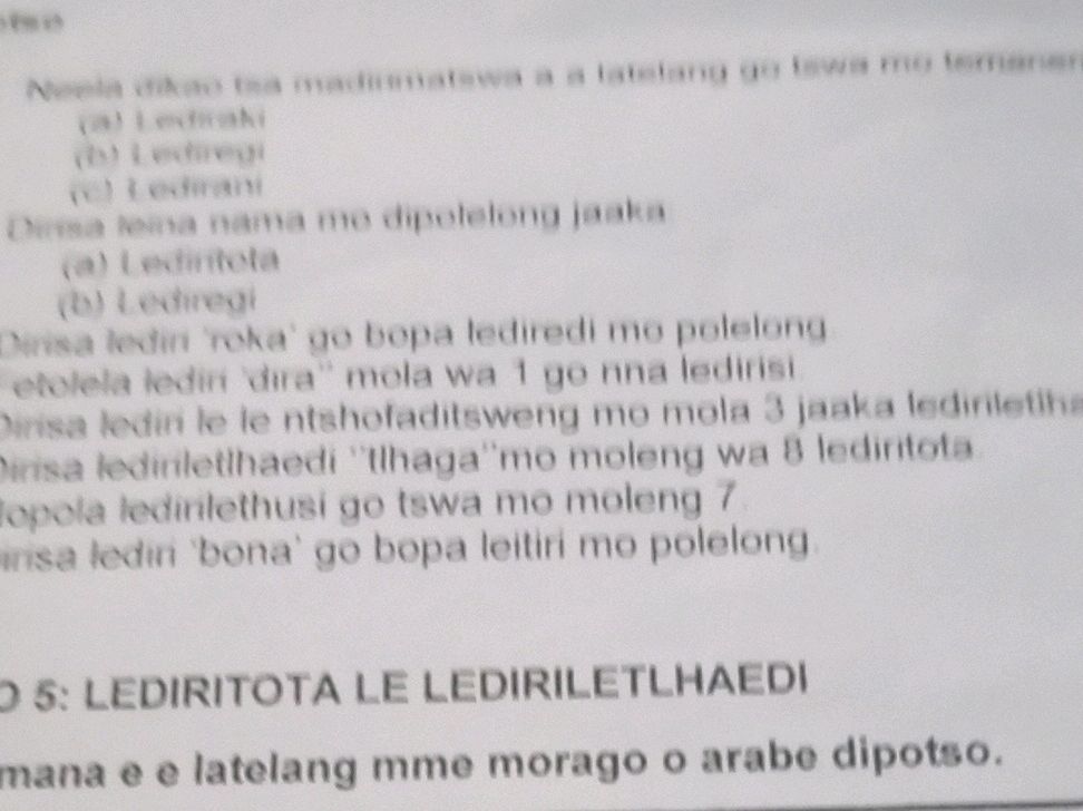 Neela dikao tsa madinatswa a a latelang go | StudyX