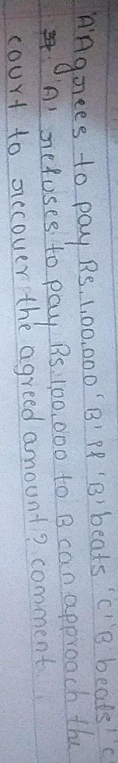 A agrees to pay Rs. 1,00,000 'B' if 'B' | StudyX