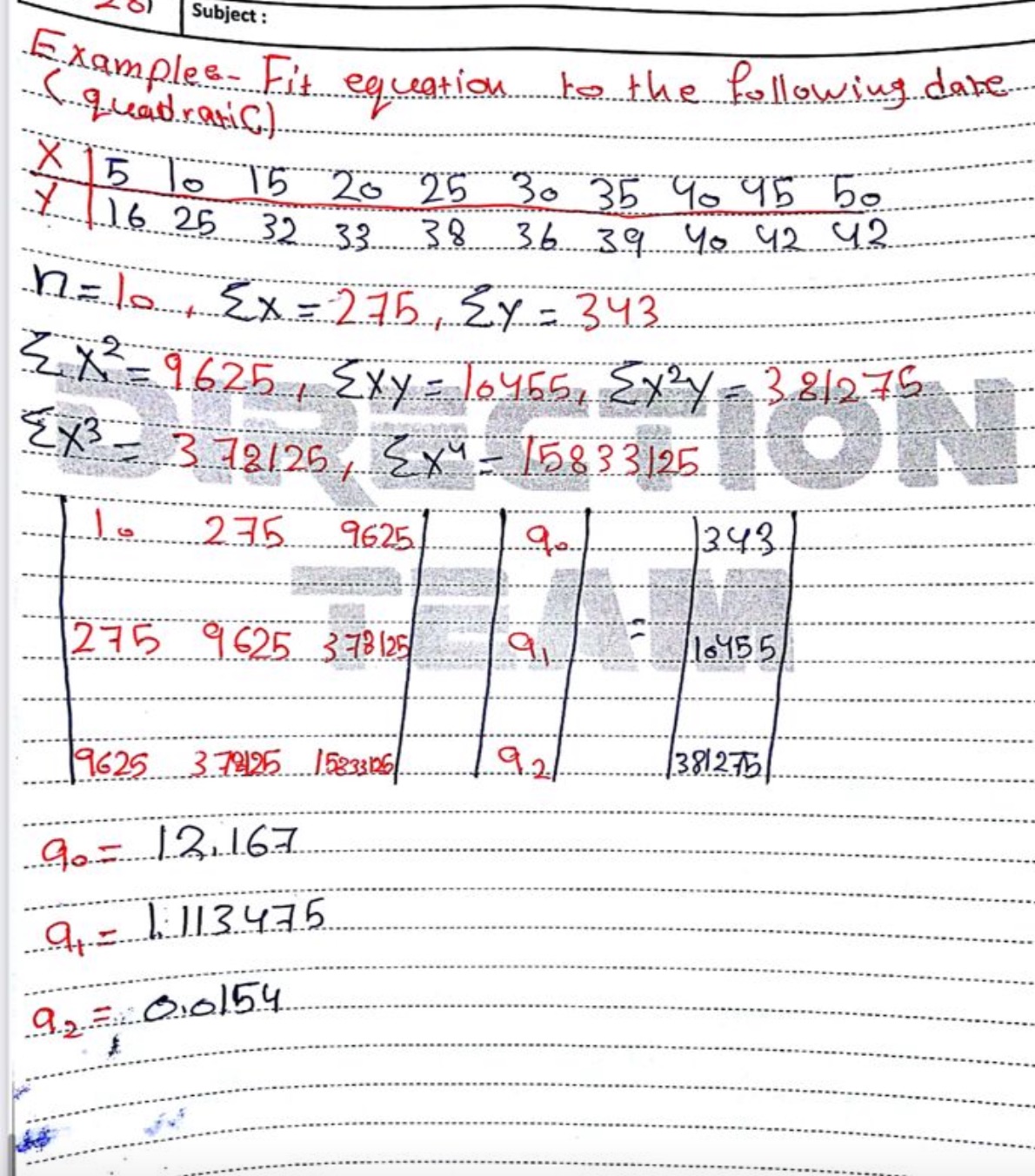 Examples- Fit equation to the following data | StudyX
