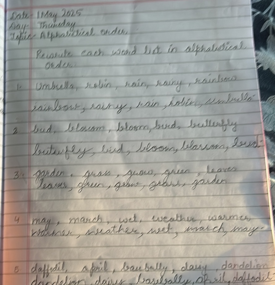 Rewrite each word list in alphabetical | StudyX