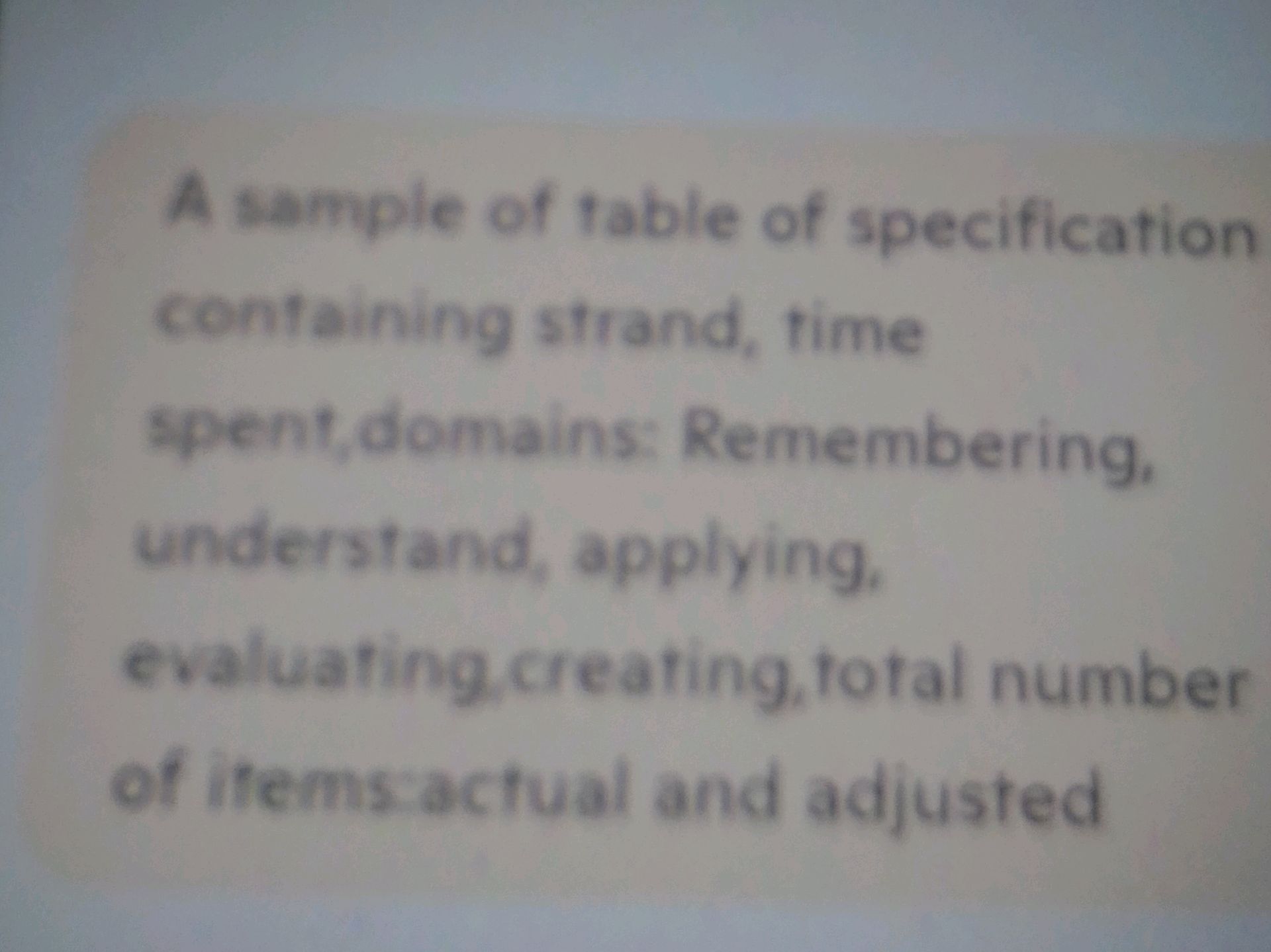 A sample of table of specification | StudyX