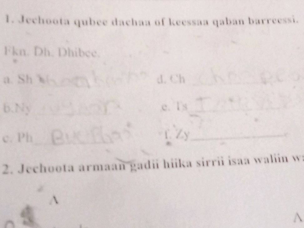 1. Jechoota qubee dachaa of keessaa qaban | StudyX