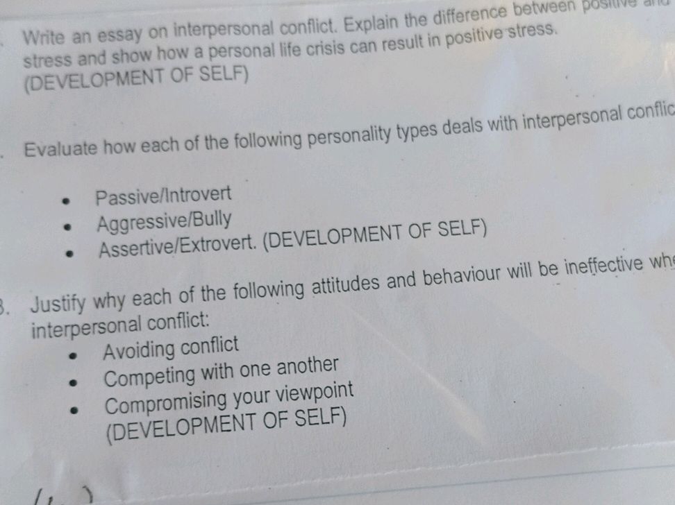 1. Write an essay on interpersonal conflict. | StudyX