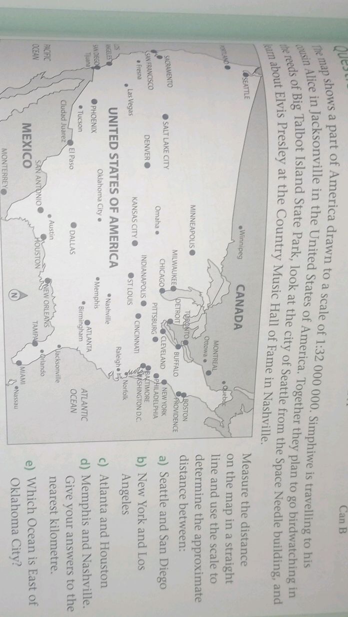 Measure the distance on the map in a | StudyX