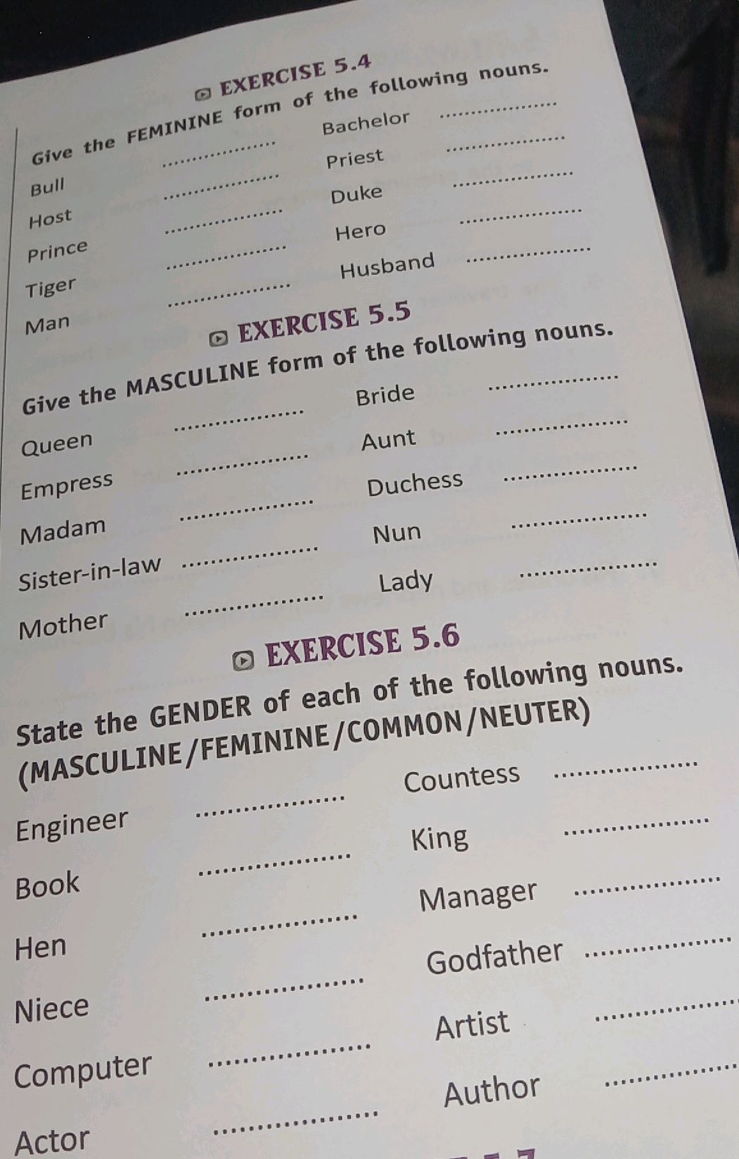 EXERCISE 5.4 Give the FEMININE form of the | StudyX