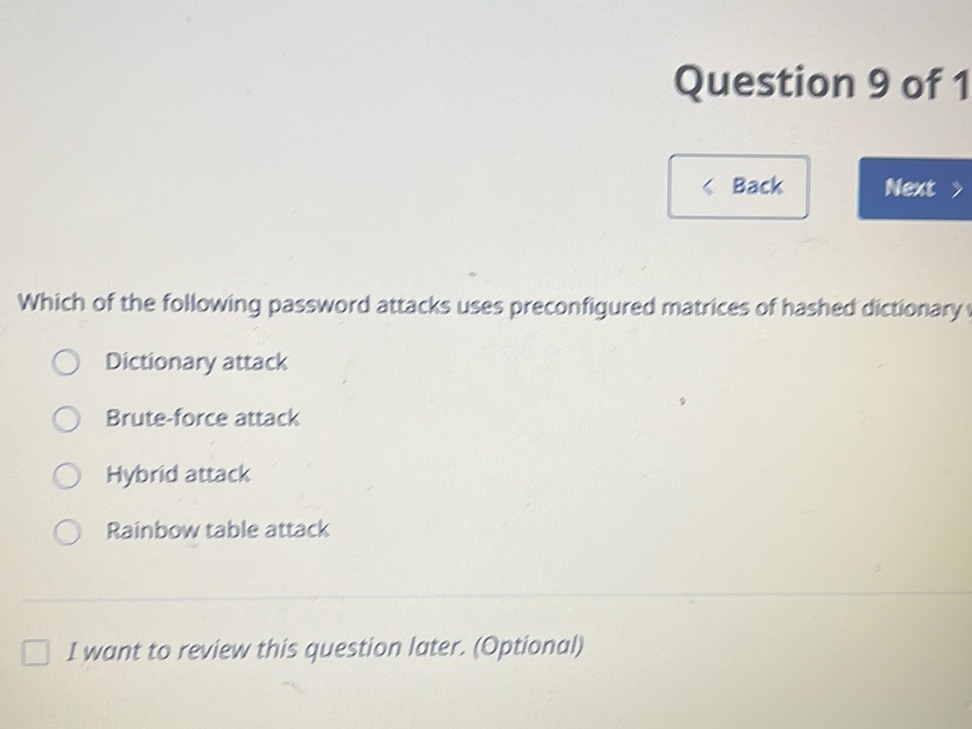 Which of the following password attacks uses | StudyX