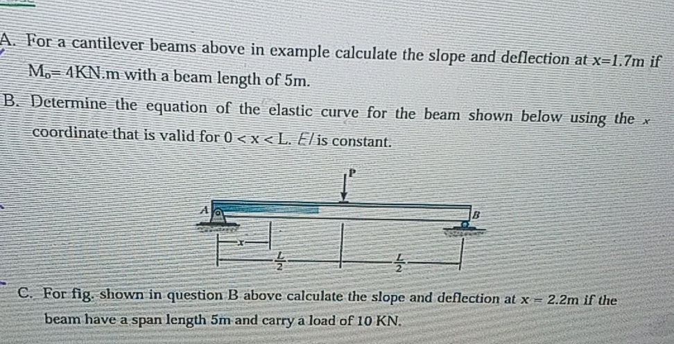 A. For a cantilever beams above in example | StudyX