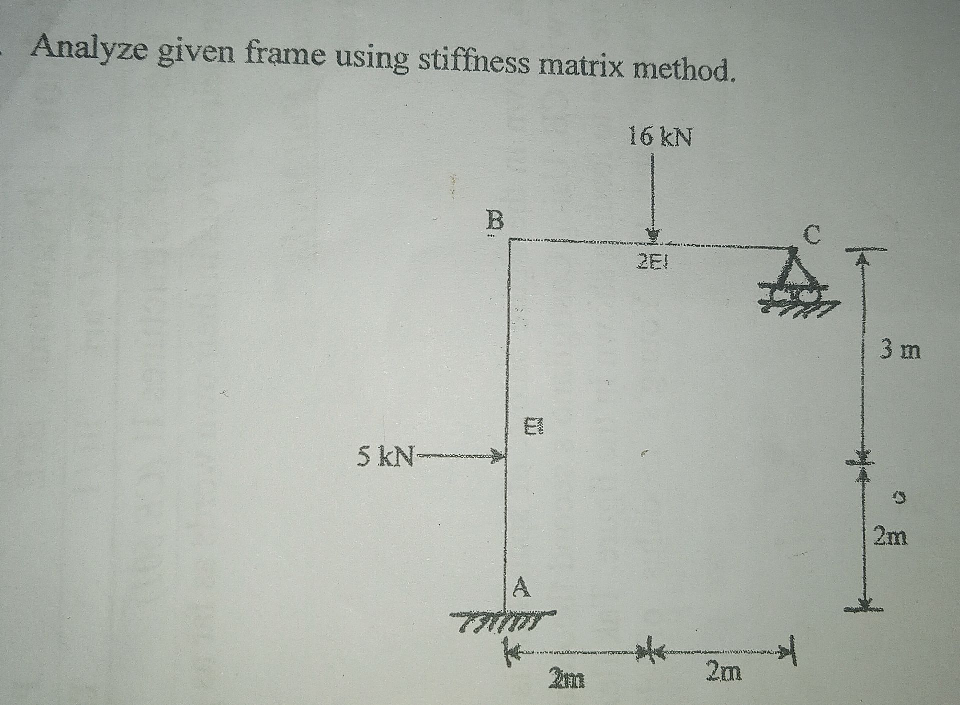 Analyze given frame using stiffness matrix | StudyX