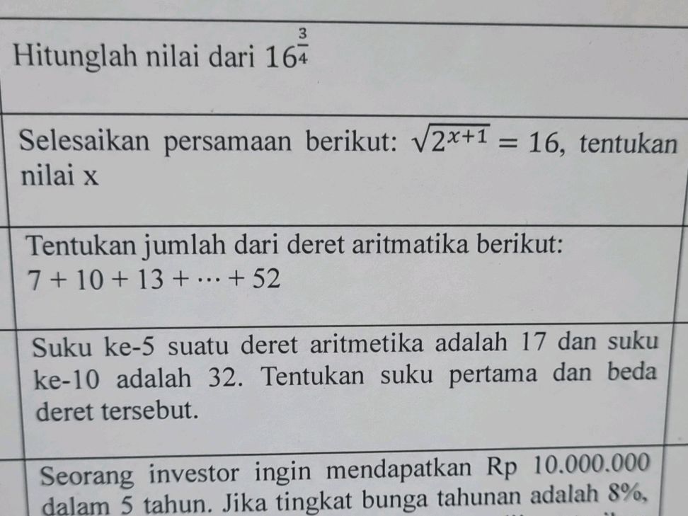 Hitunglah nilai dari $16^{ {3}{4}}$ | StudyX