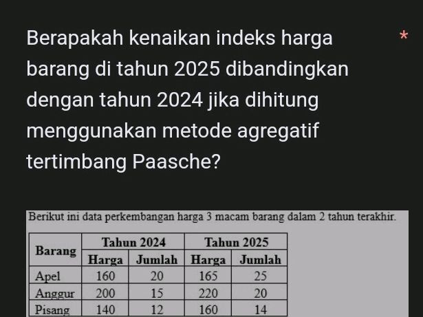 Berapakah kenaikan indeks harga barang di | StudyX