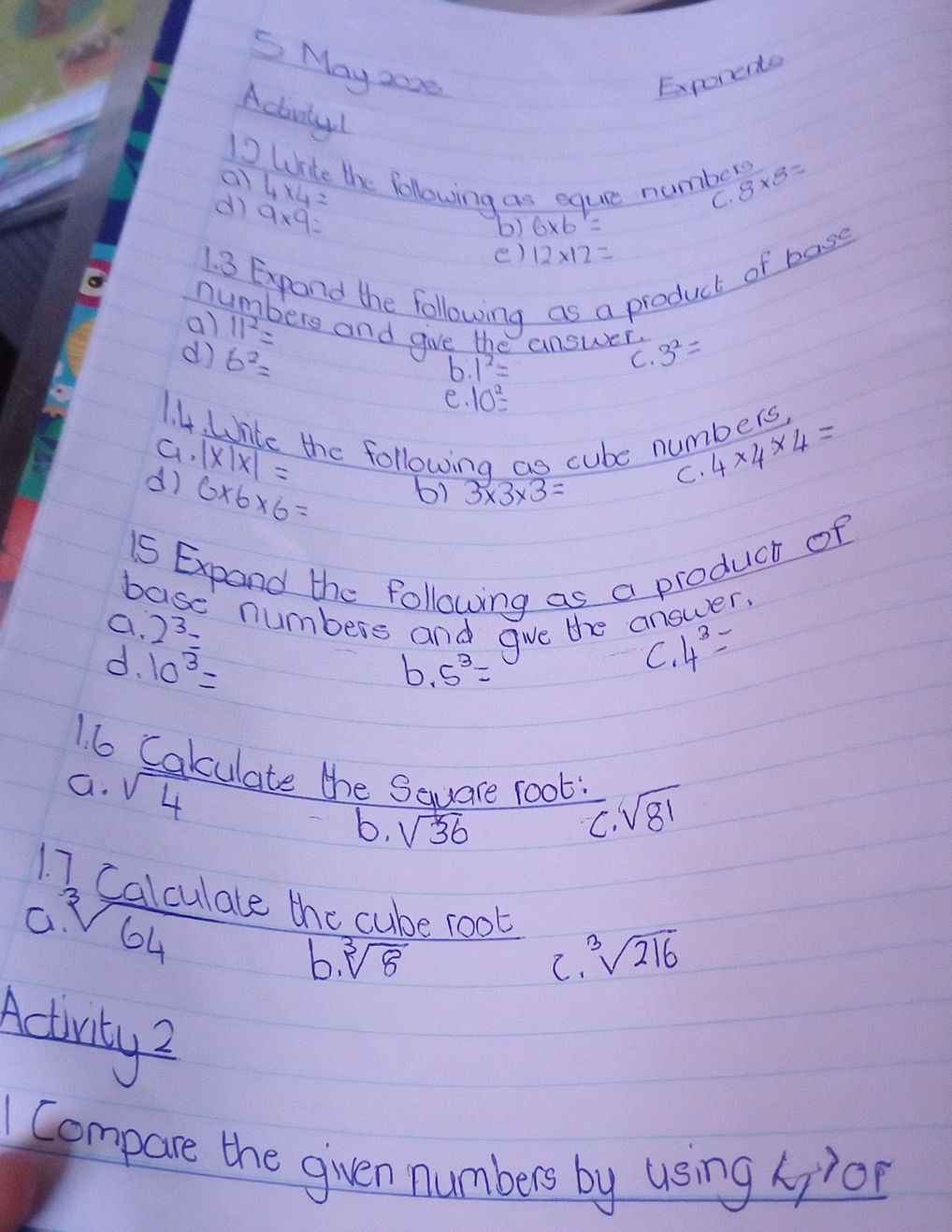 1.2 Write the following as square numbers a) | StudyX