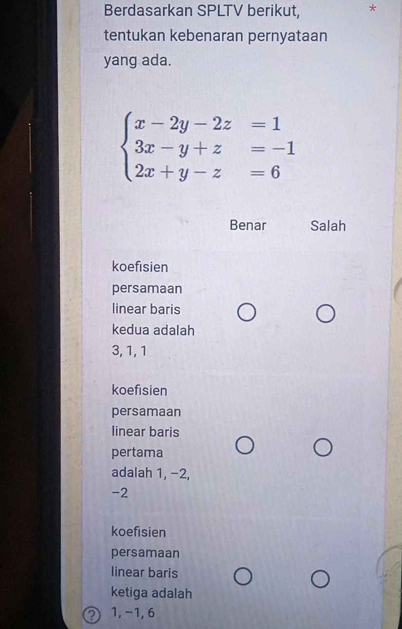 Berdasarkan SPLTV berikut, tentukan | StudyX