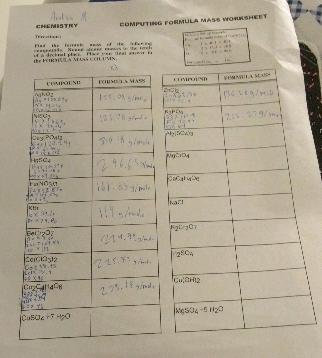 Directions: Find the formula mass of the | StudyX