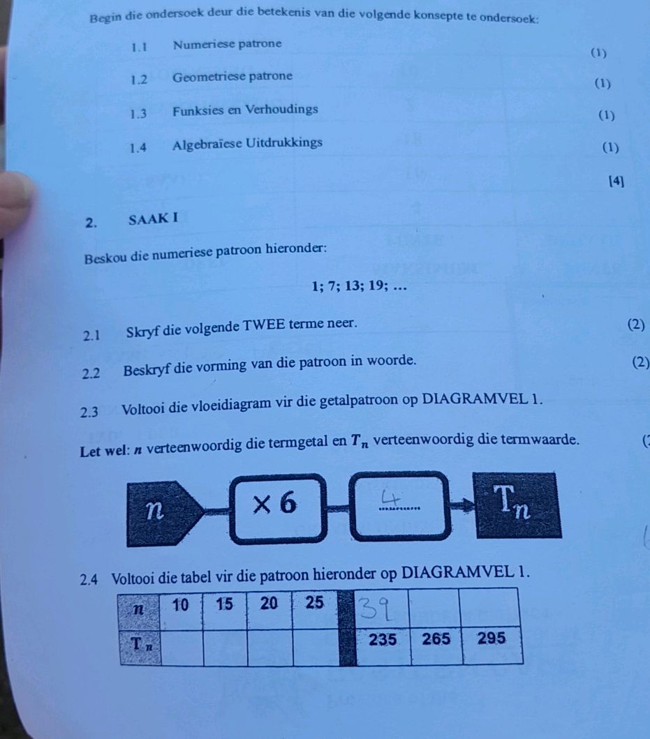 Beskou die numeriese patroon hieronder: 1; | StudyX